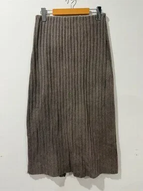OAK + FORT | Skirts | Oak Fort Ribbed Knit Midi Skirt Taupe Brown Back ...